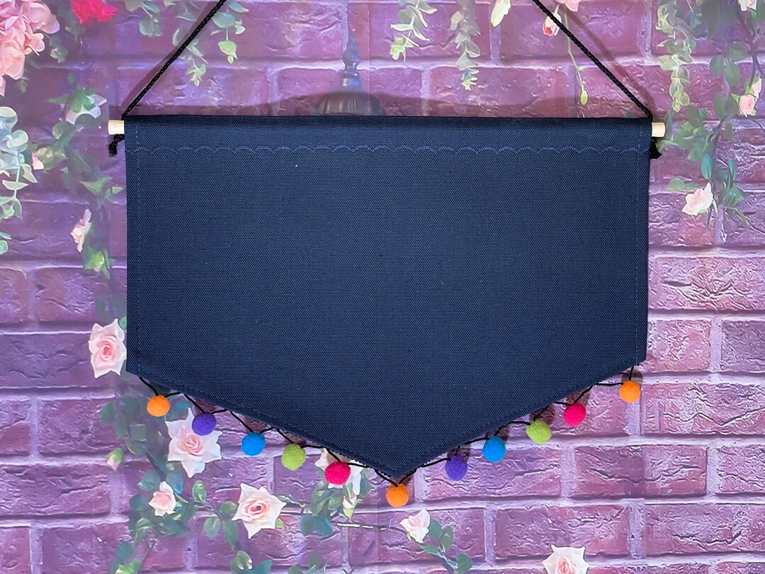 Canvas Pin Pennant / Navy Blue Enamel Pin Display With Colorful Pompom ...