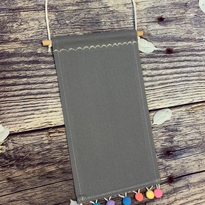 Large Tall Pin Pennant / Gray Enamel Pin Display With Colorful Pom Pom ...