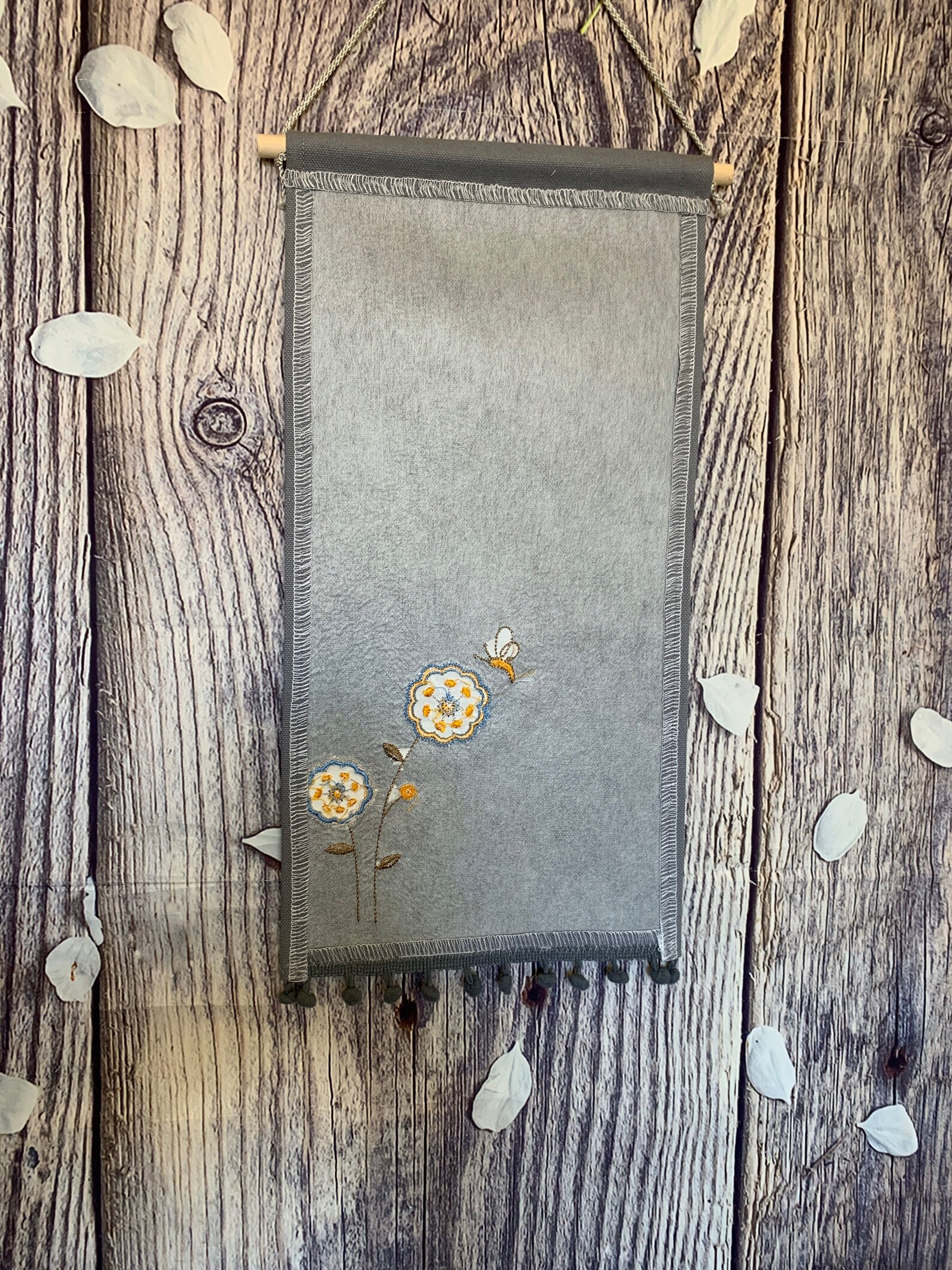 Enamel Pin Display in Gray Color With Beautiful Grey Pompom Trim and ...