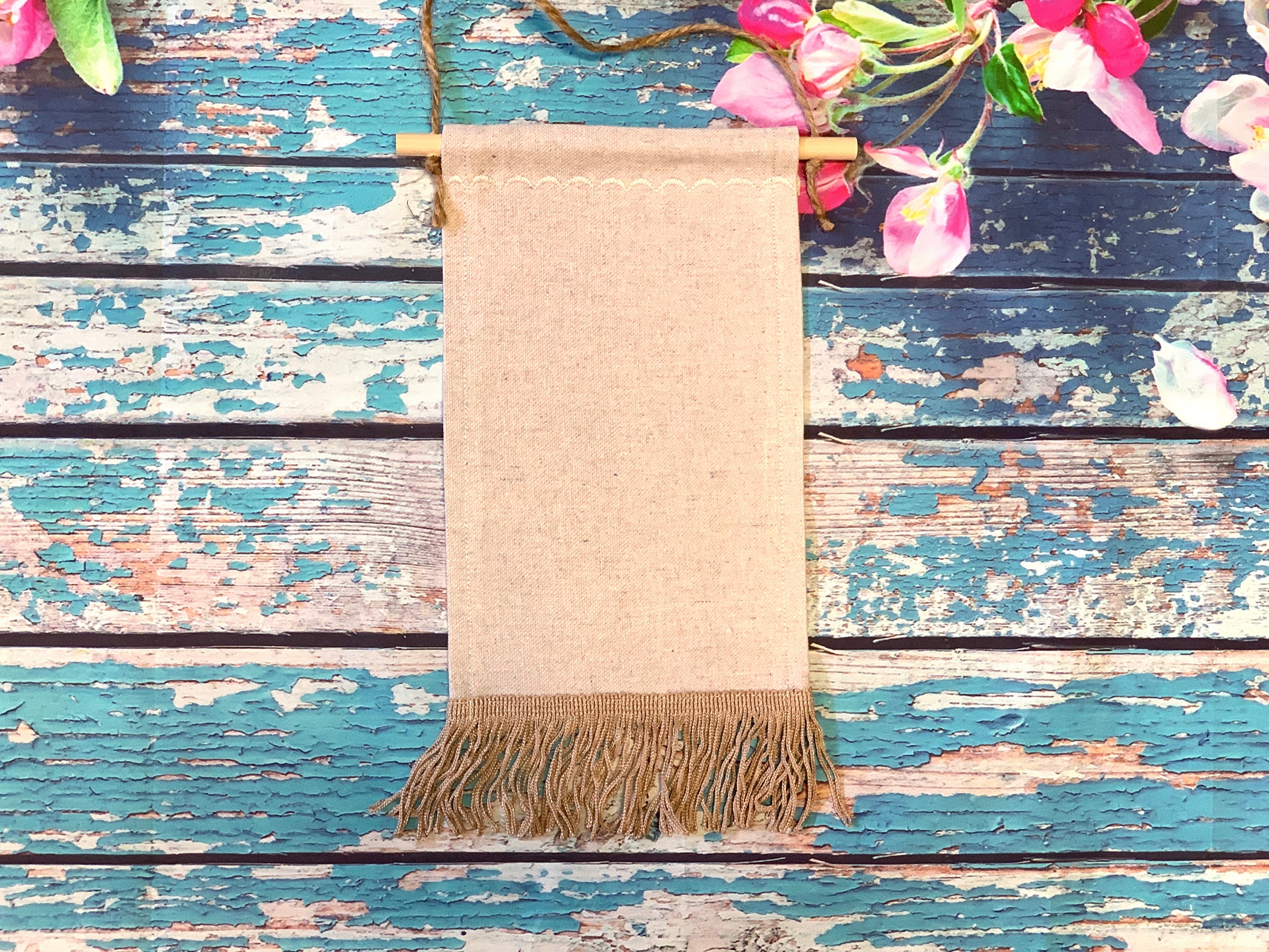 Tall Blank Canvas Banner With Beautiful Gold Ribbon Trim Tassels Pin 