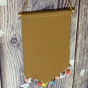 Canvas Pin Pennant / Brown Enamel Pin Display With Colorful Pom Pom ...