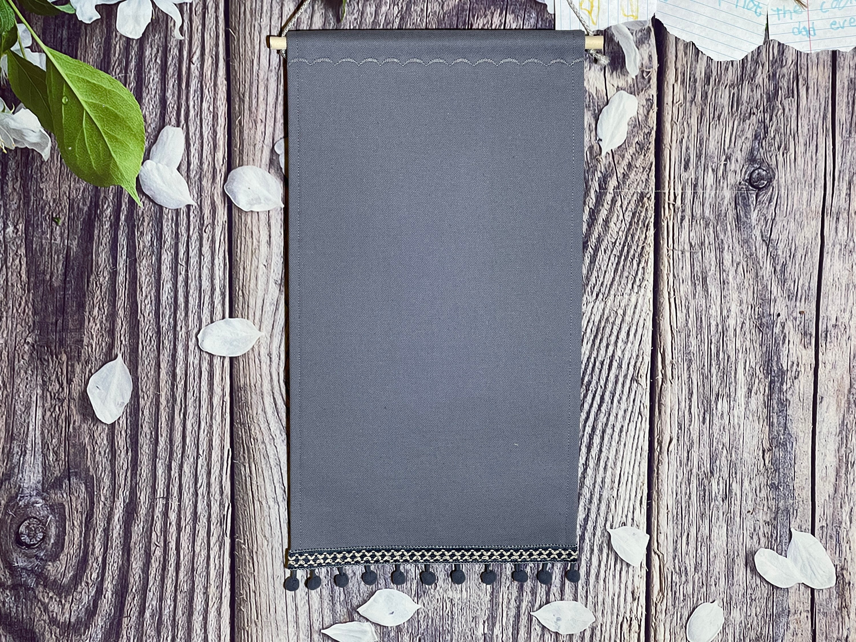 large-tall-gray-blank-canvas-banner-with-beautiful-vintage-ribbon-trim