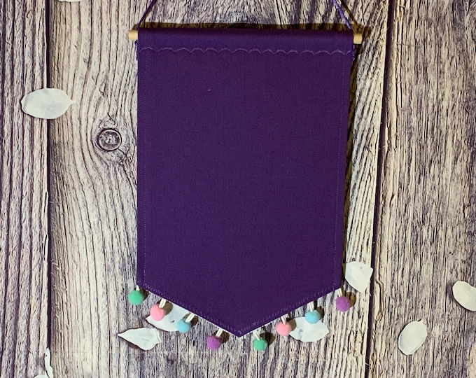 Enamel Pin Banner With Flower Embroidery and Pompom Trim, Canvas Pin ...