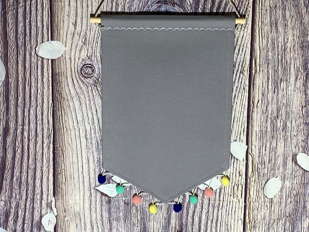 Canvas Pin Pennant / Gray Enamel Pin Display With Colorful Pom - Etsy
