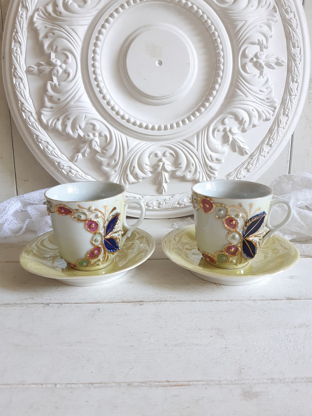 Set of Antique Porcelain Bridal Cups in Pastel Colours With Mother-of ...