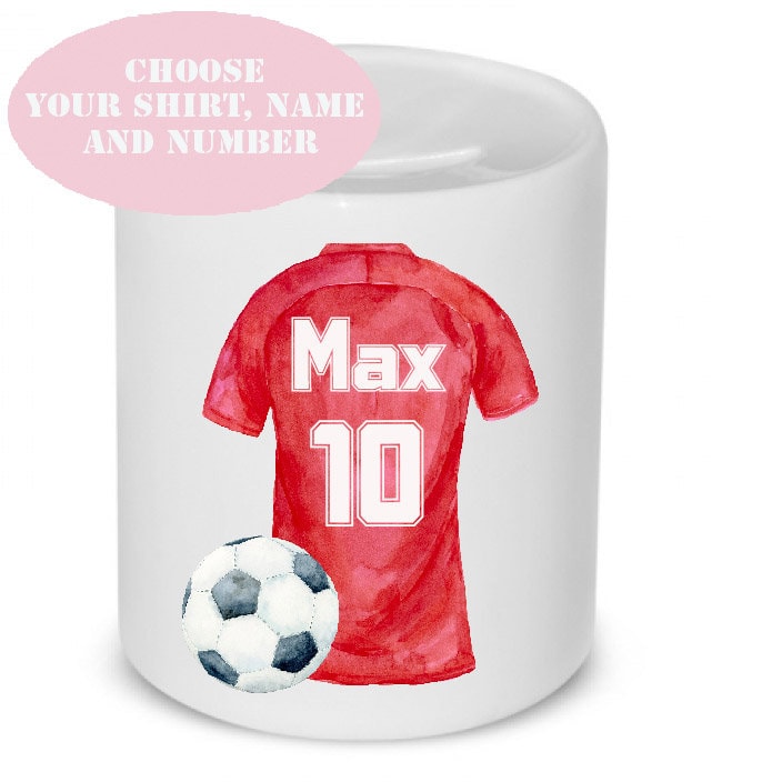 Personalised Football Money Box/mug/pillow/travel Mug/tote Bag. Gifts ...