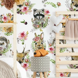 Baby Animals Wallpaper, Kids Nursery Wallpaper, Removable Woodland ...