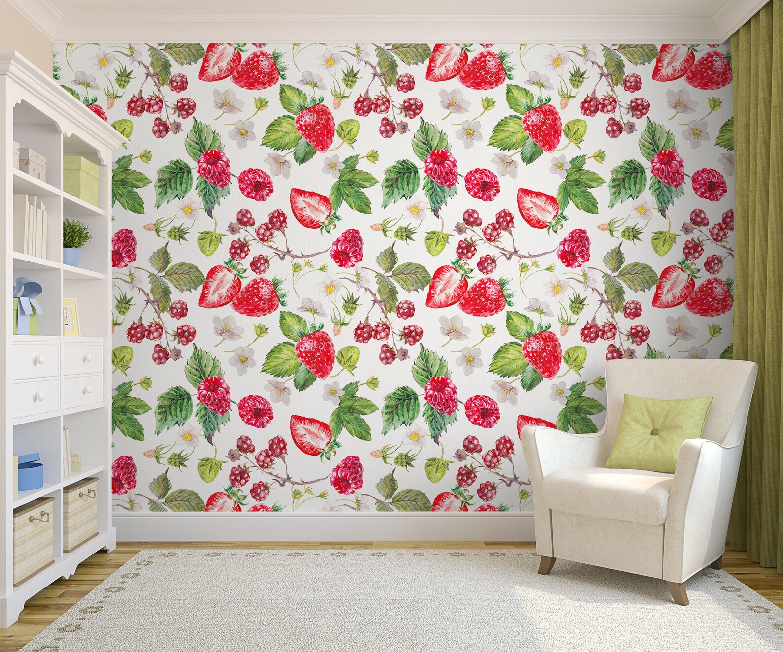 Raspberry and Strawberry Wallpaper Forest Fruit Nursery - Etsy