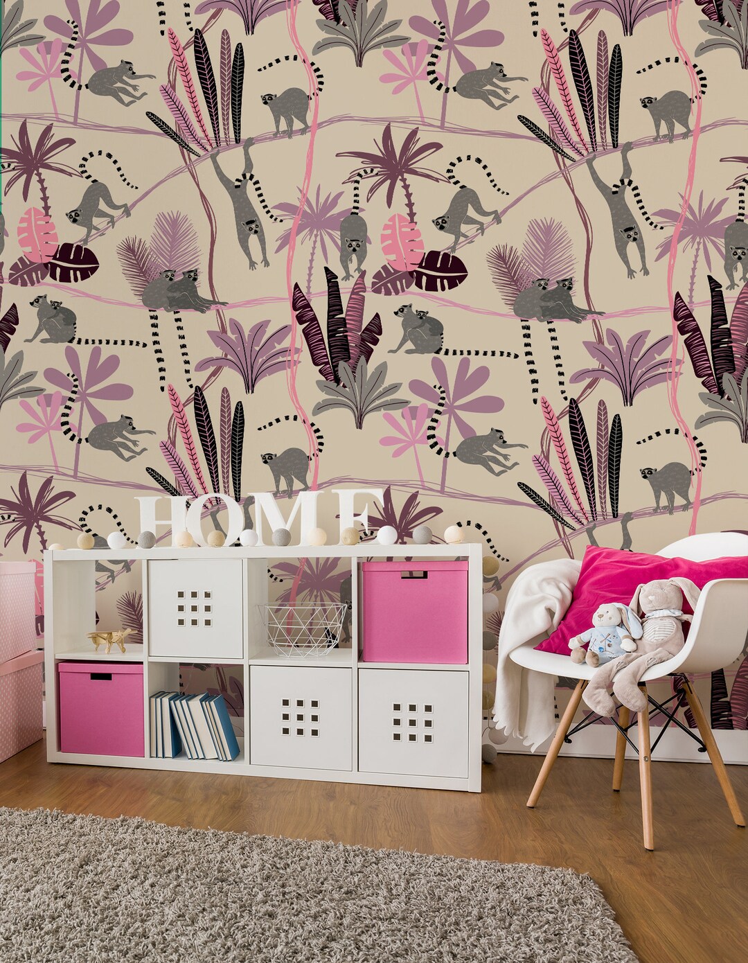 Lemur in Jungle Wallpaper, Peel and Stick Wall Mural, Creative Artistic ...