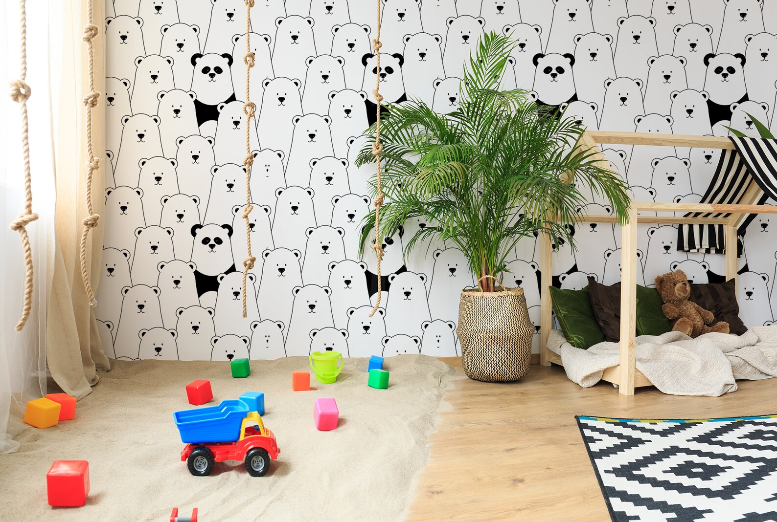 Removable Nursery Wallpaper Self Adhesive Wallpaper Bears And Panda