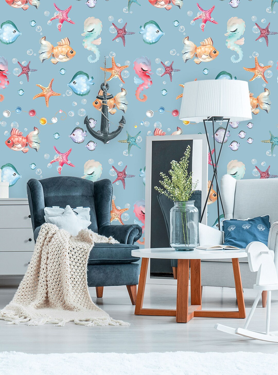 Sea Wallpaper for a Child's Room, Peel and Stick Kids Nursery Wallpaper ...