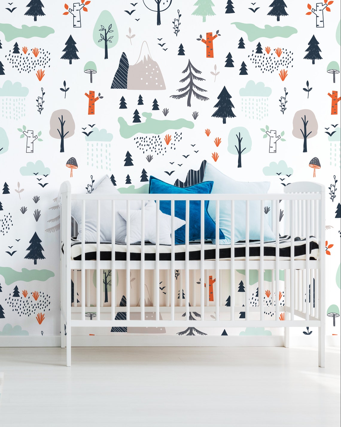 Kids Wallpaper With Trees Mountains and Clouds Peel and - Etsy