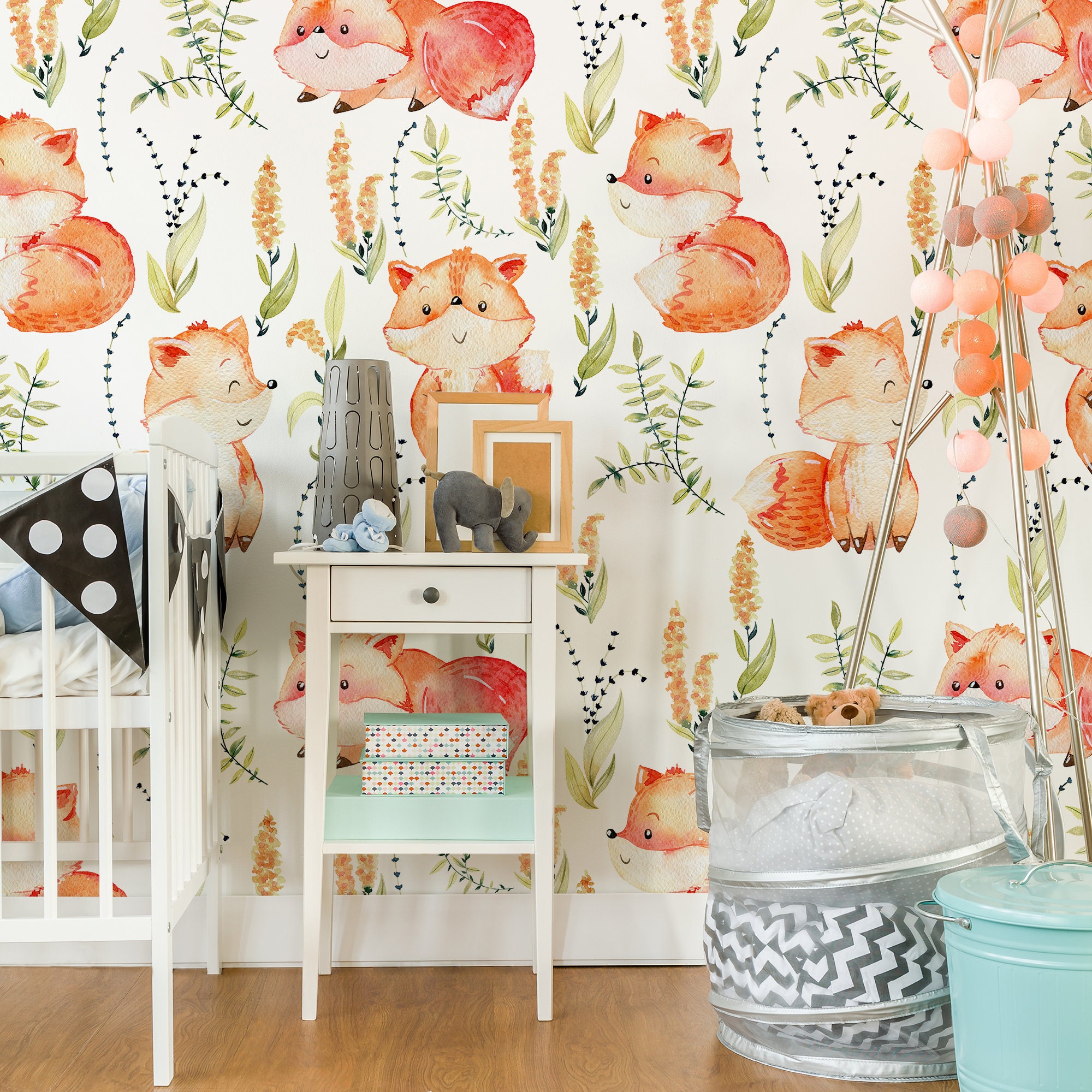 Cute Fox Wallpaper, Woodland Wallpaper, Kids Nursery Wallpaper ...