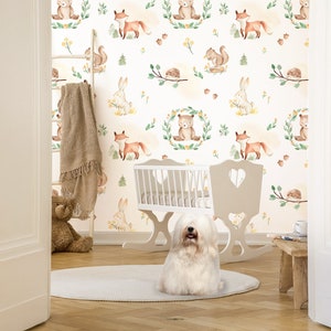 Baby Animals Wallpaper, Kids Nursery Wallpaper, Forest Animals ...