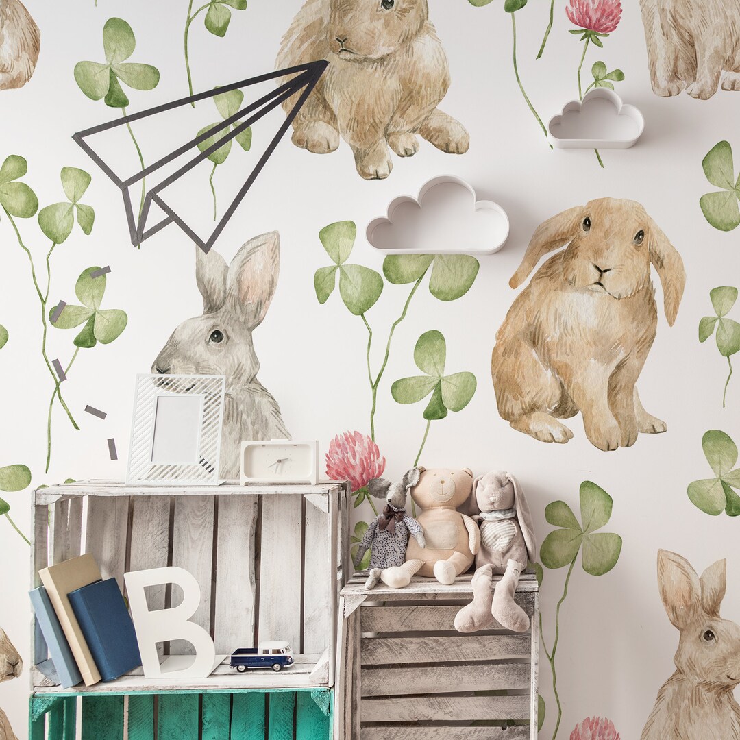 Cute Rabbit Wallpaper for Kids Room, Animal Wall Mural, Nursery ...