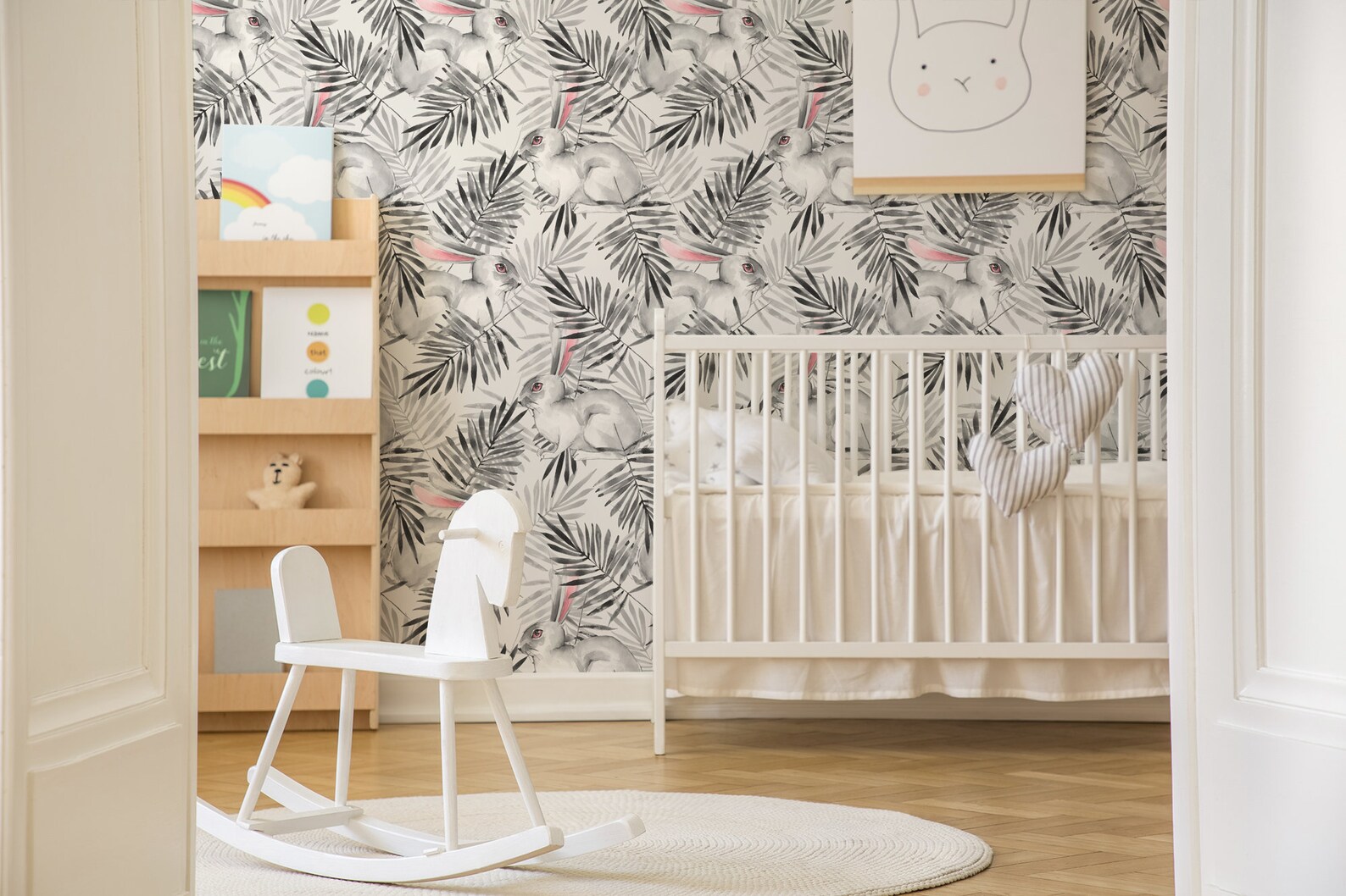 White Rabbits Nursery Wallpaper Watercolor Hand Painted Wall - Etsy