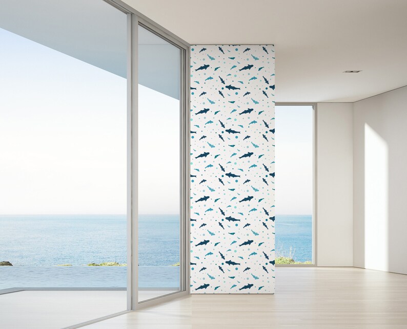 Blue Fish Wallpaper, Underwater Animals Wallpaper, Sea, Nursery Wall ...