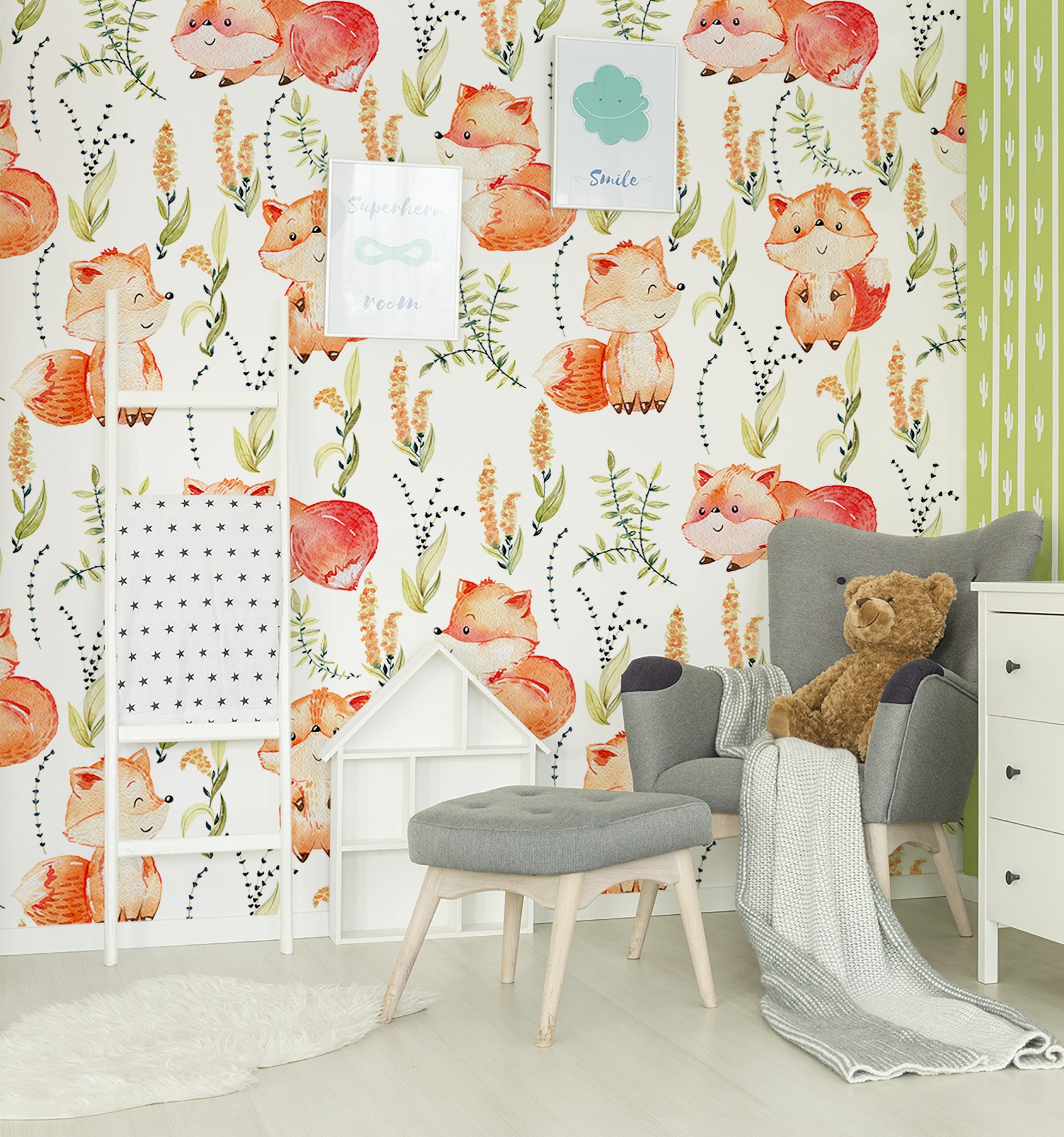 Cute Fox Wallpaper, Woodland Wallpaper, Kids Nursery Wallpaper ...