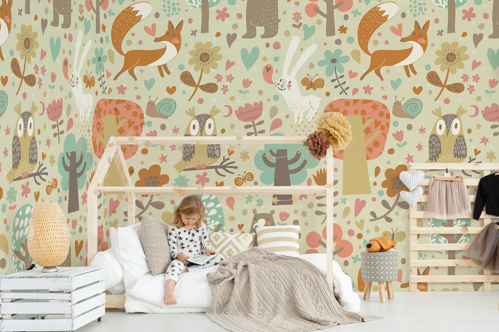 Woodland Animals Removable Wallpaper Pattern With Forest - Etsy