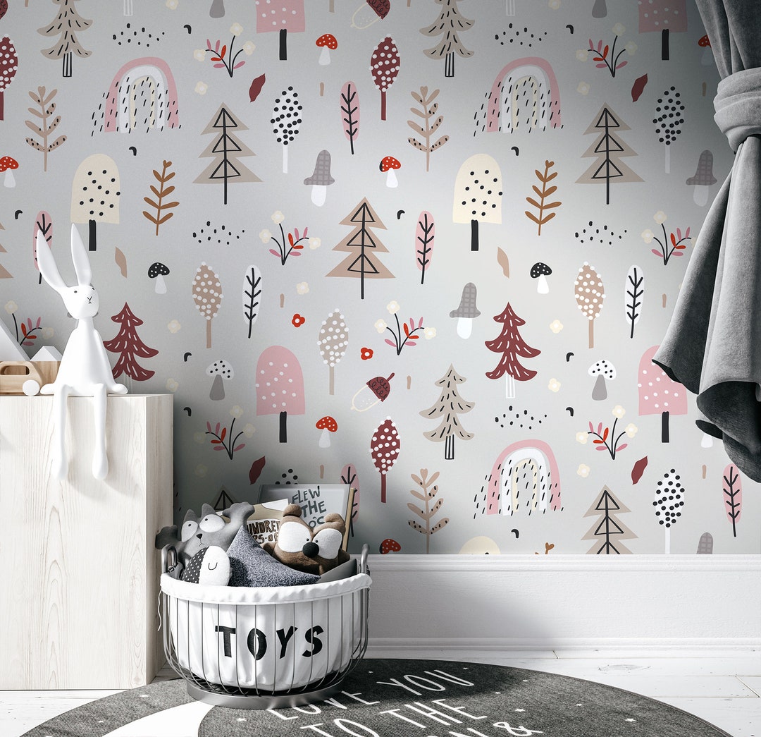 Scandinavian Style Wallpaper, Forest Wallpaper, Tree Pattern, Nursery ...
