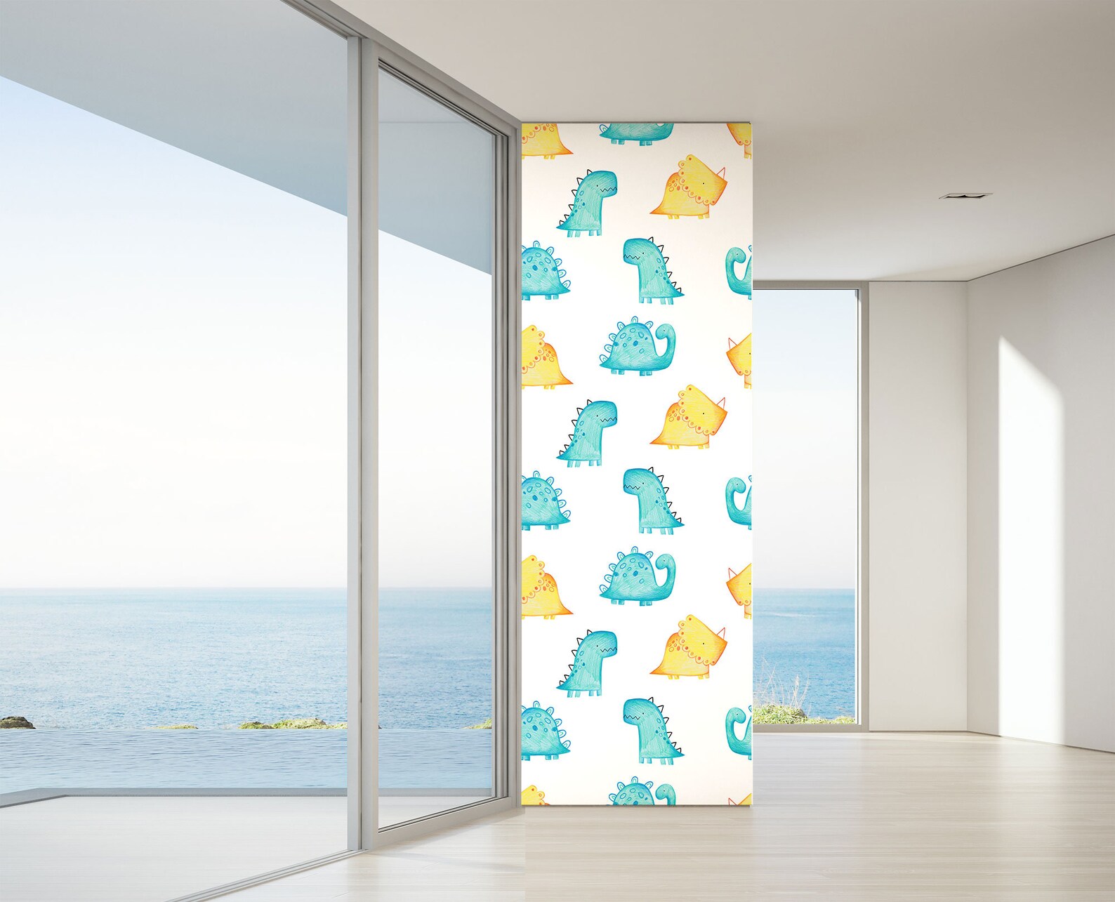 Blue and Yellow Dino Wallpaper Hand Drawn Dinosaur Nursery - Etsy