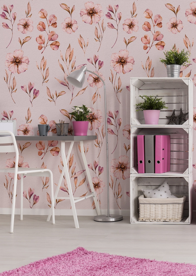 Pink Floral Kids Wallpaper Nursery Removable Wallpaper Peel - Etsy