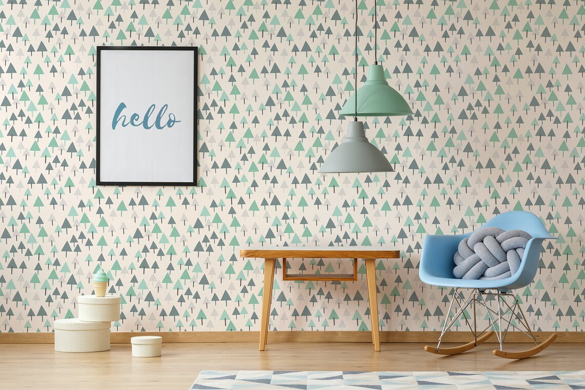 Geometric Trees Wallpaper Nursery Wall Mural in Scandinavian | Etsy