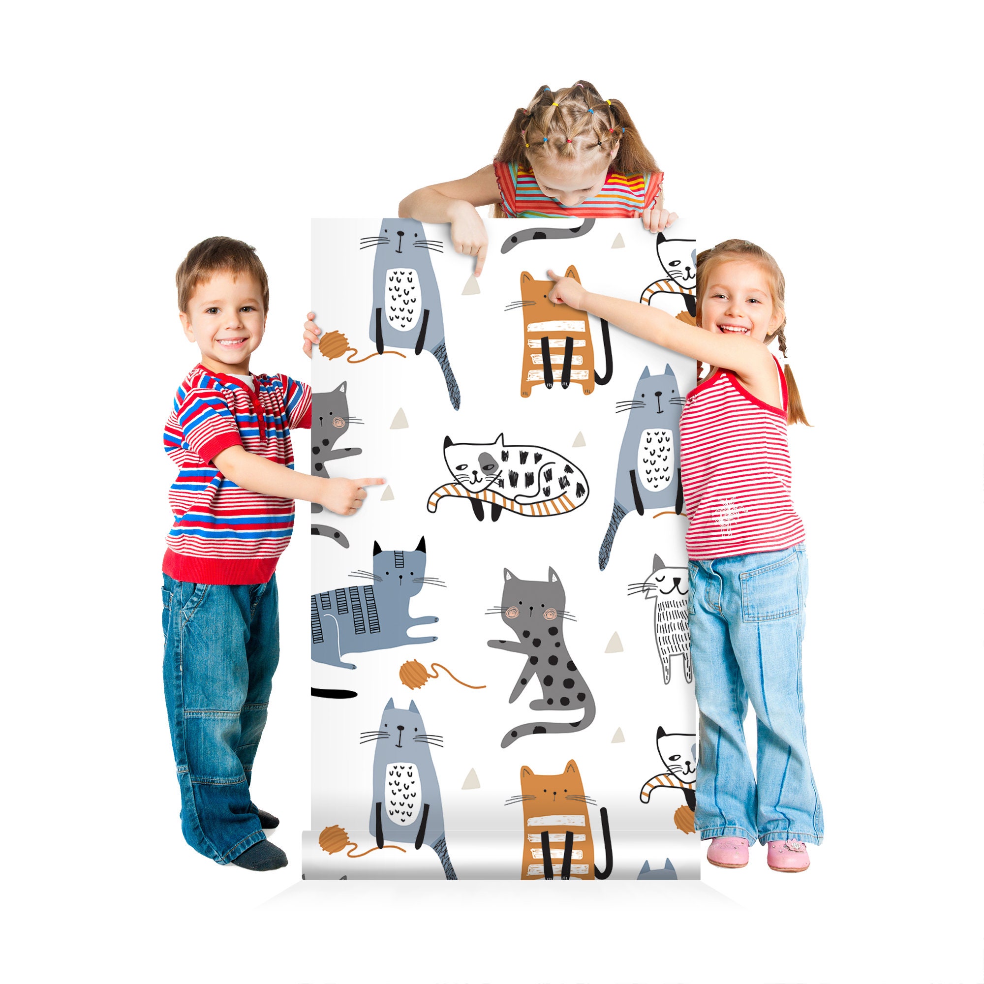 Cat Wallpaper, Kids Nursery Wallpaper, Temporary Removable Wallpaper ...