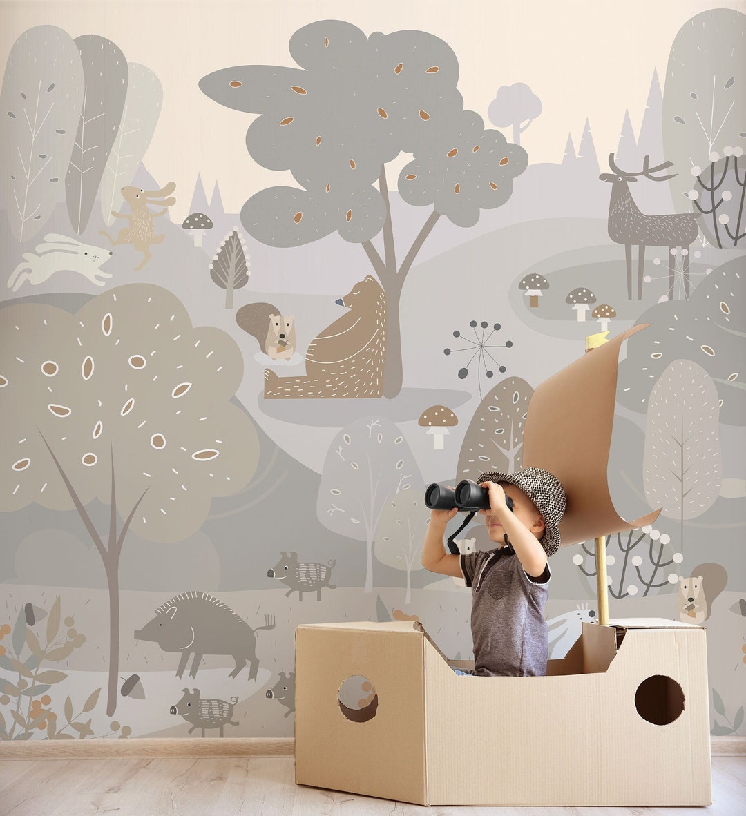 Wallpaper Autumn in the Forest, Kids Wall Mural, Animal Wallpaper ...