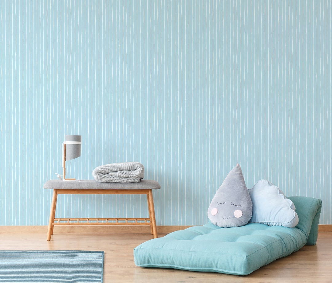 Kids Nursery Wallpaper, Blue Stripes Wallpaper for Kids Room, Abstract ...