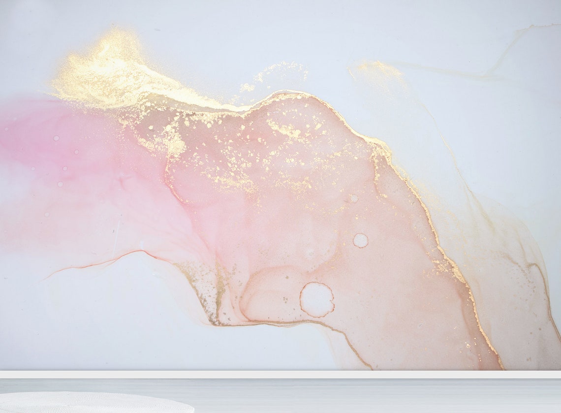 Pink and Flat Gold no Metalic Wall Mural Peel and Stick - Etsy