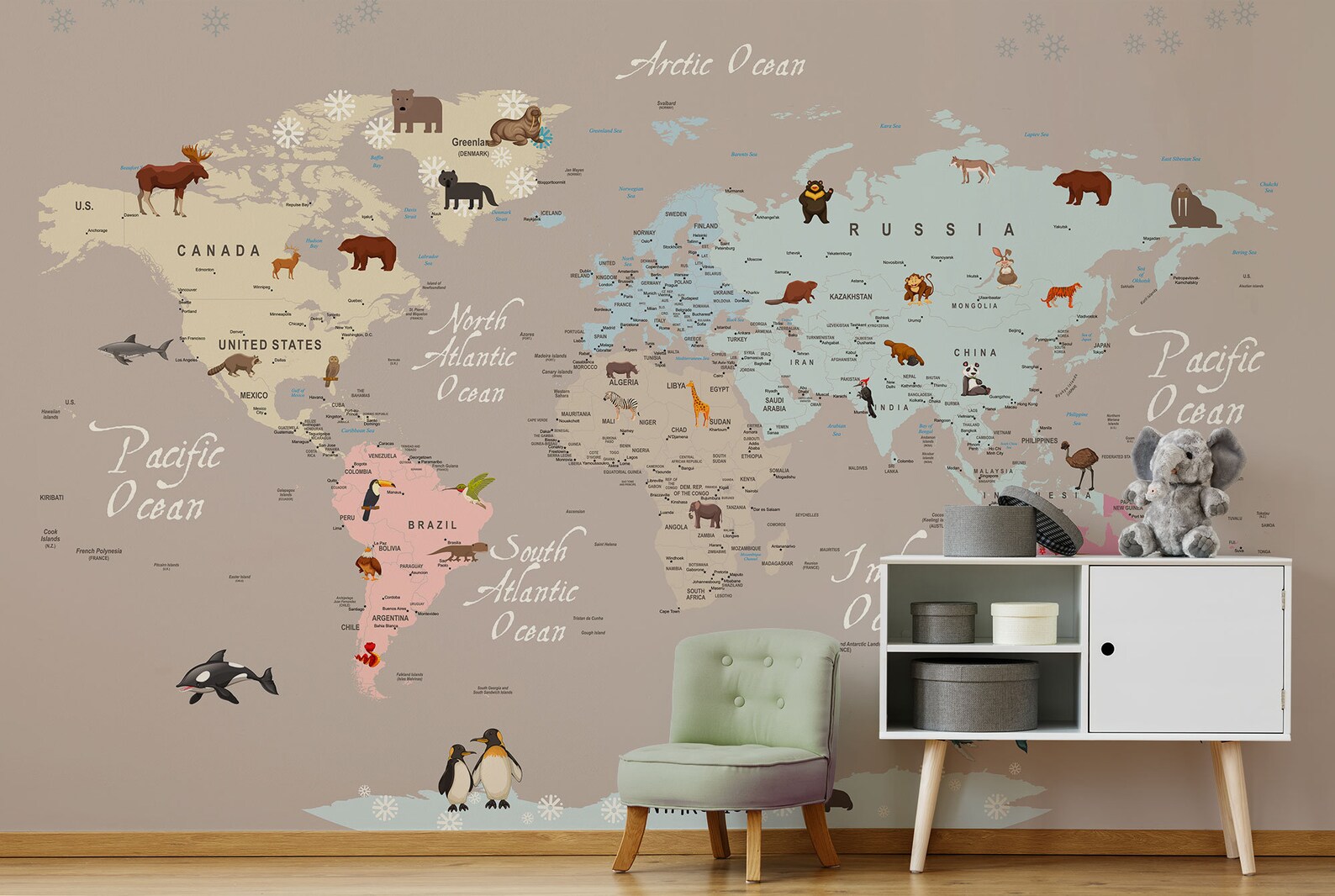 Kids World Map Wall Mural Map of the World Wallpaper Nursery - Etsy