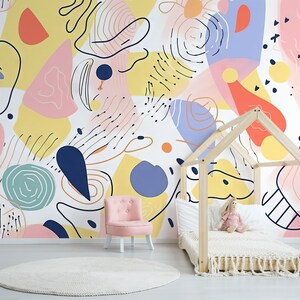 Kids Wallpaper, Abstract Shapes Wall Mural, Colorful Mural, Nursery ...