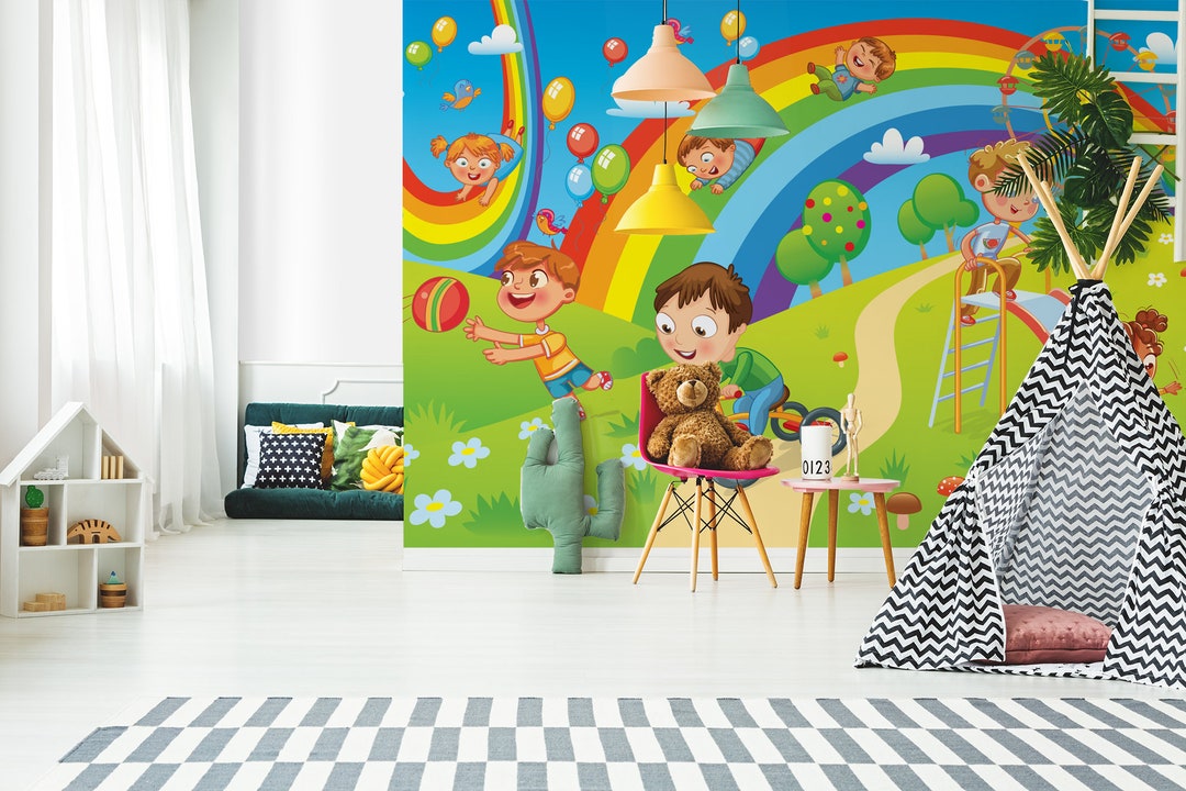 Colorful Kids Wallpaper, Self Adhesive Nursery Wallpaper, Peel and ...