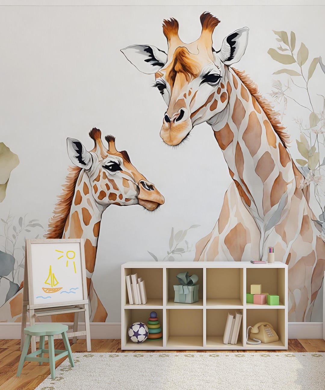 Pastel Giraffes Wallpaper, Animals Art, Kids Wall Mural, Nursery Print ...