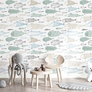 Cute Happy Fish Wallpaper, Sketch Style Seamless Pattern, Nursery Wall ...