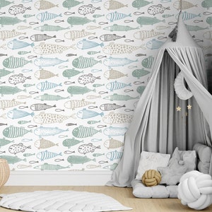Cute Happy Fish Wallpaper, Sketch Style Seamless Pattern, Nursery Wall ...