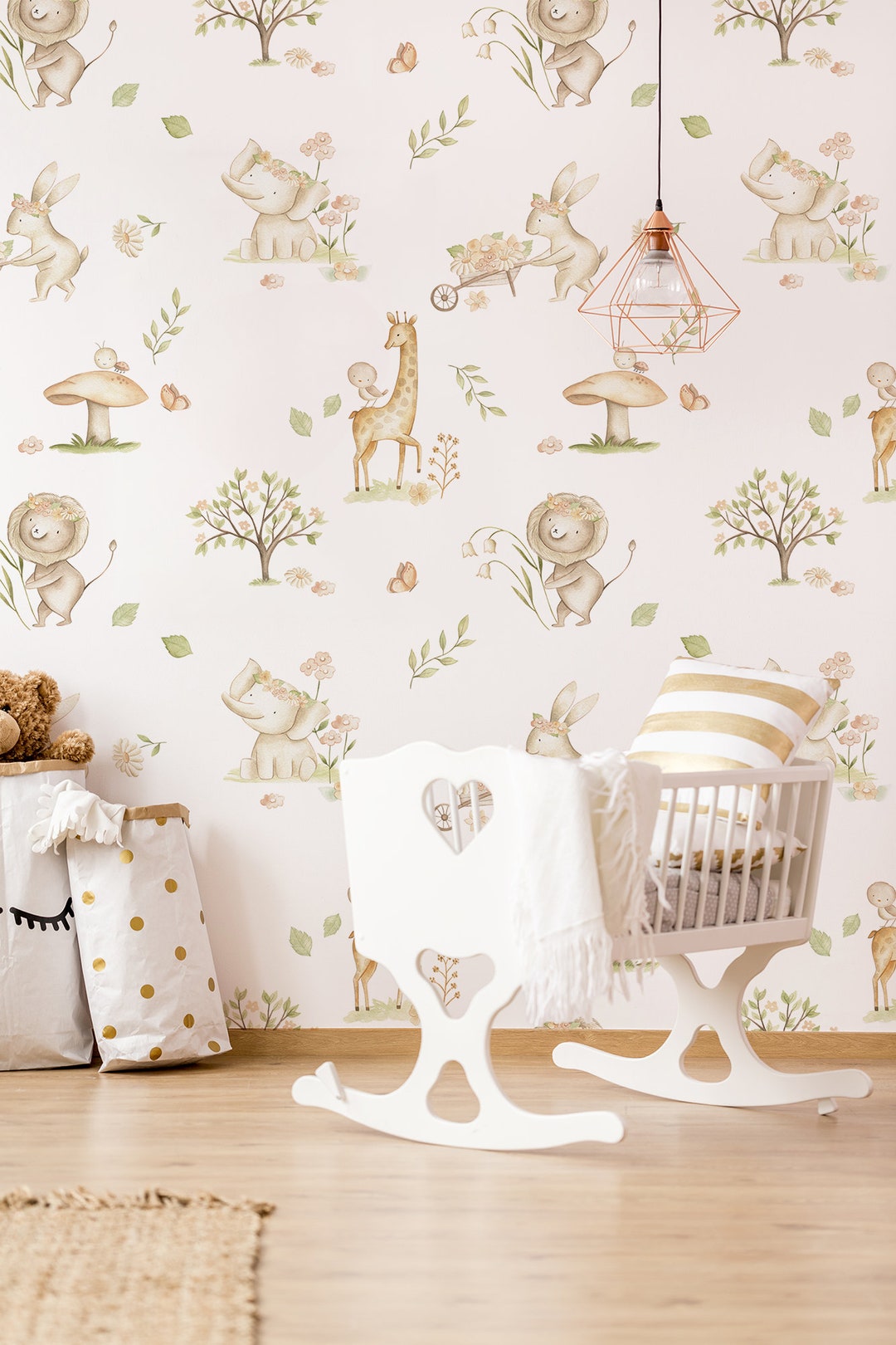Woodland Baby Animals Wallpaper, Kids Nursery Wallpaper, Forest Animals ...