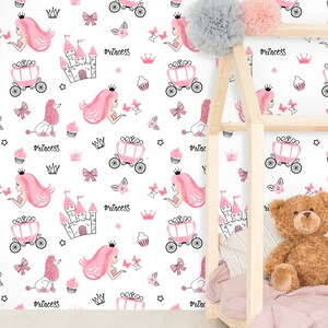 Nursery Wallpaper With Princess, Peel and Stick Wall Mural, Watercolor ...