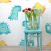 Blue and Yellow Dino Wallpaper Hand Drawn Dinosaur Nursery - Etsy