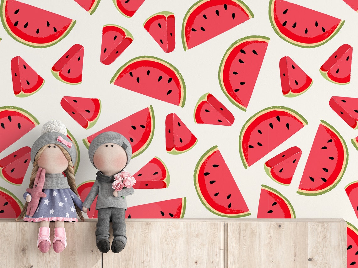 Watermelon Wall Mural, Nursery Kids Wallpaper, Fruit Wallpaper for Kids ...