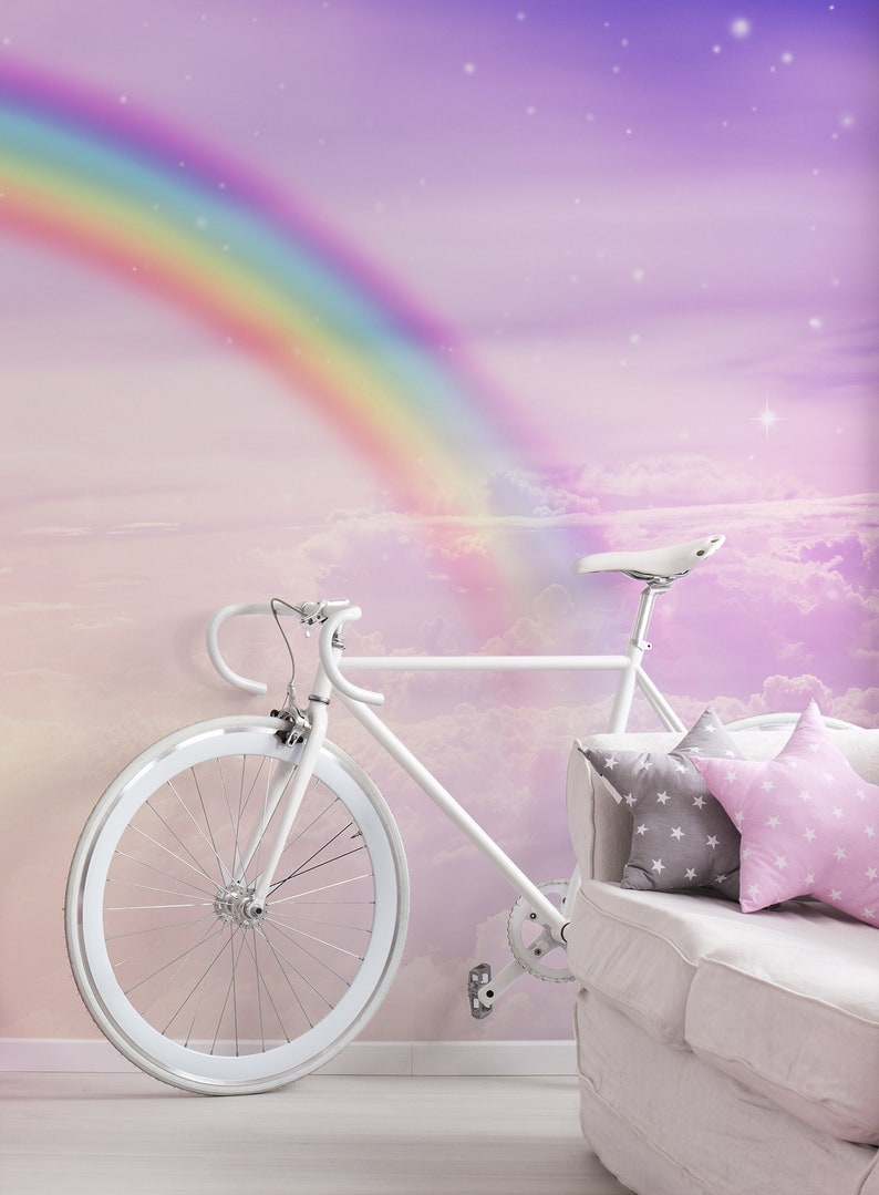 Kids Wallpaper With Purple Sky and Rainbow Cloud Wall Art - Etsy