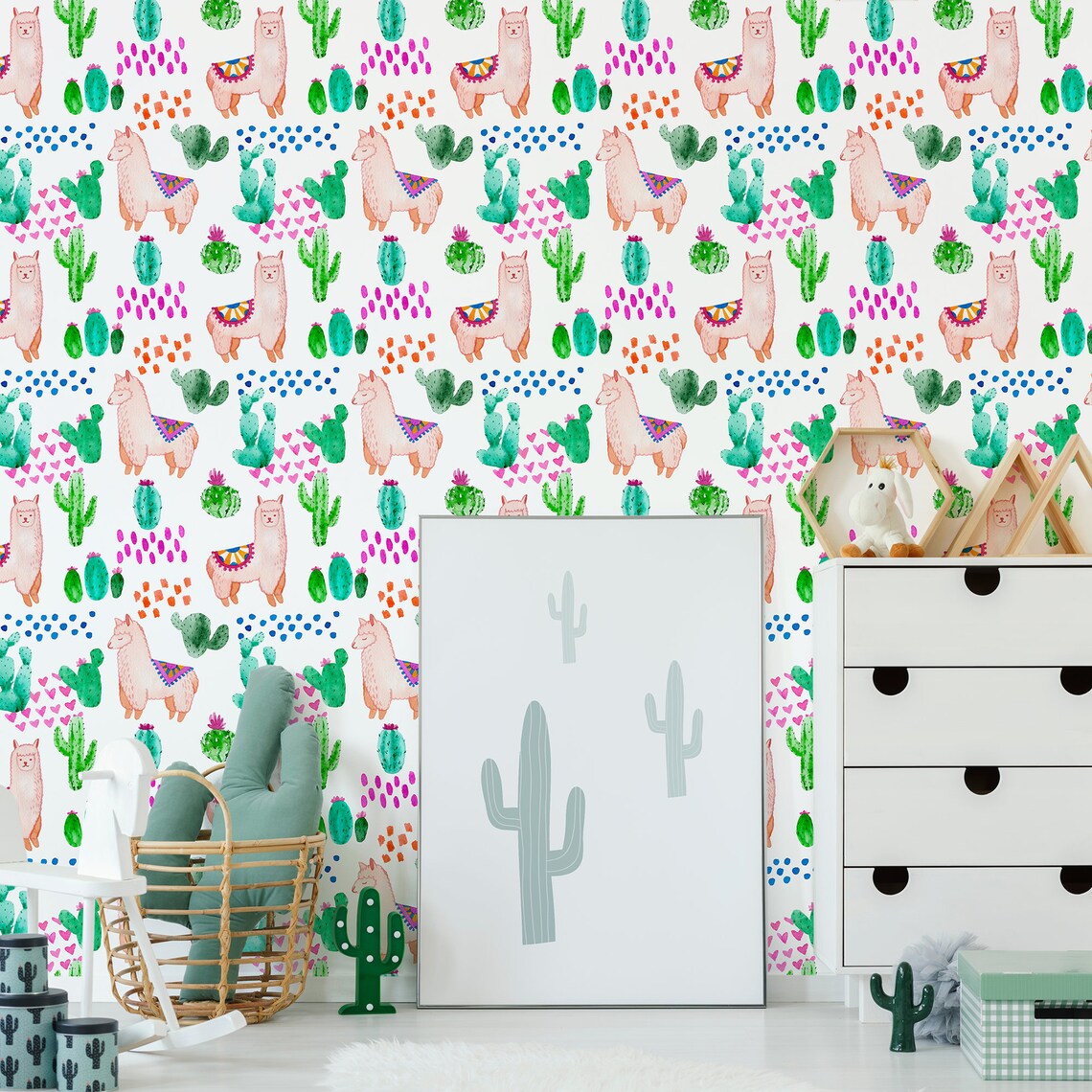 Alpaca Removable Wallpaper, Watercolor Nursery Wallpaper, Lovely ...