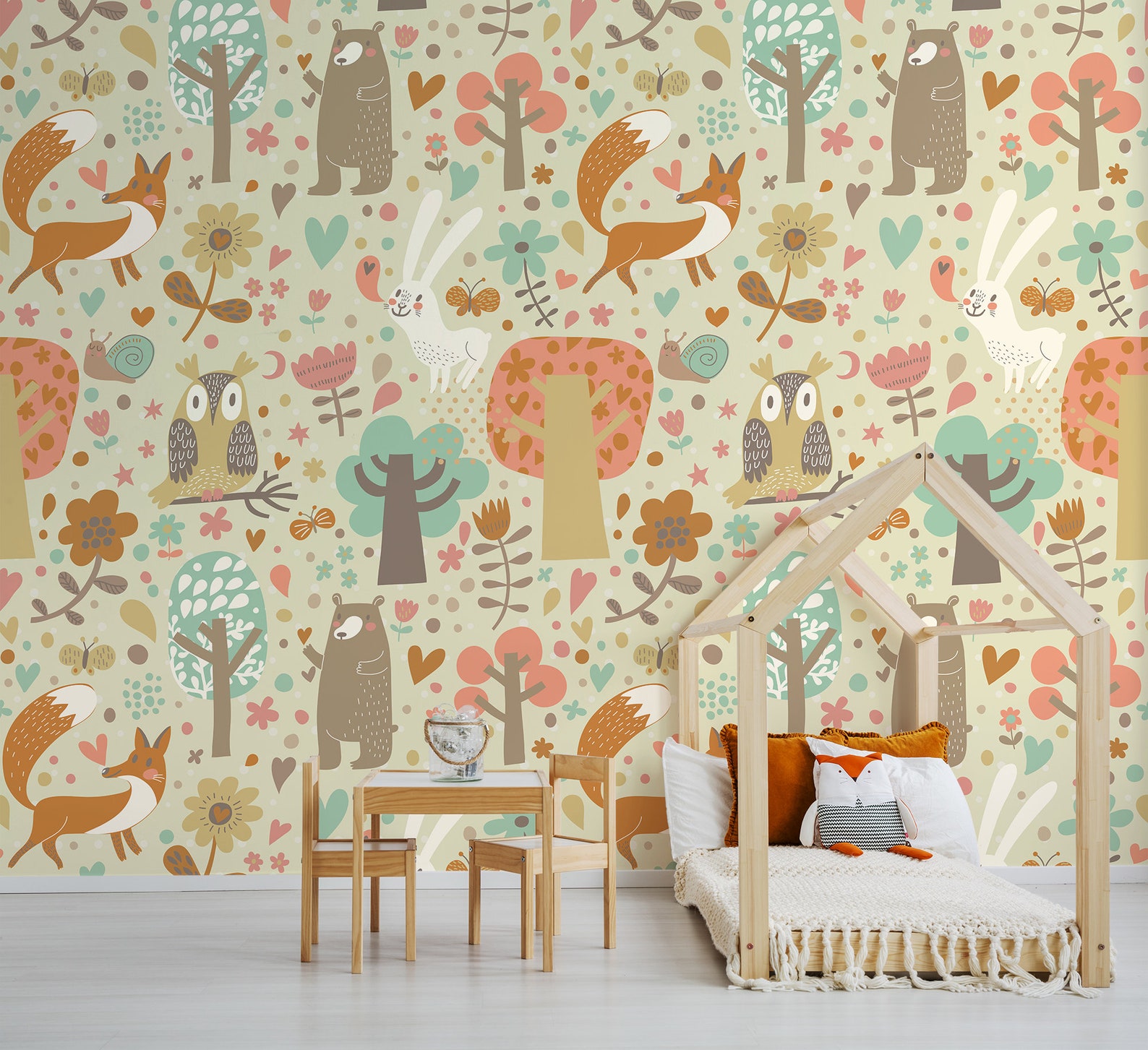 Woodland Animals Removable Wallpaper Pattern With Forest - Etsy