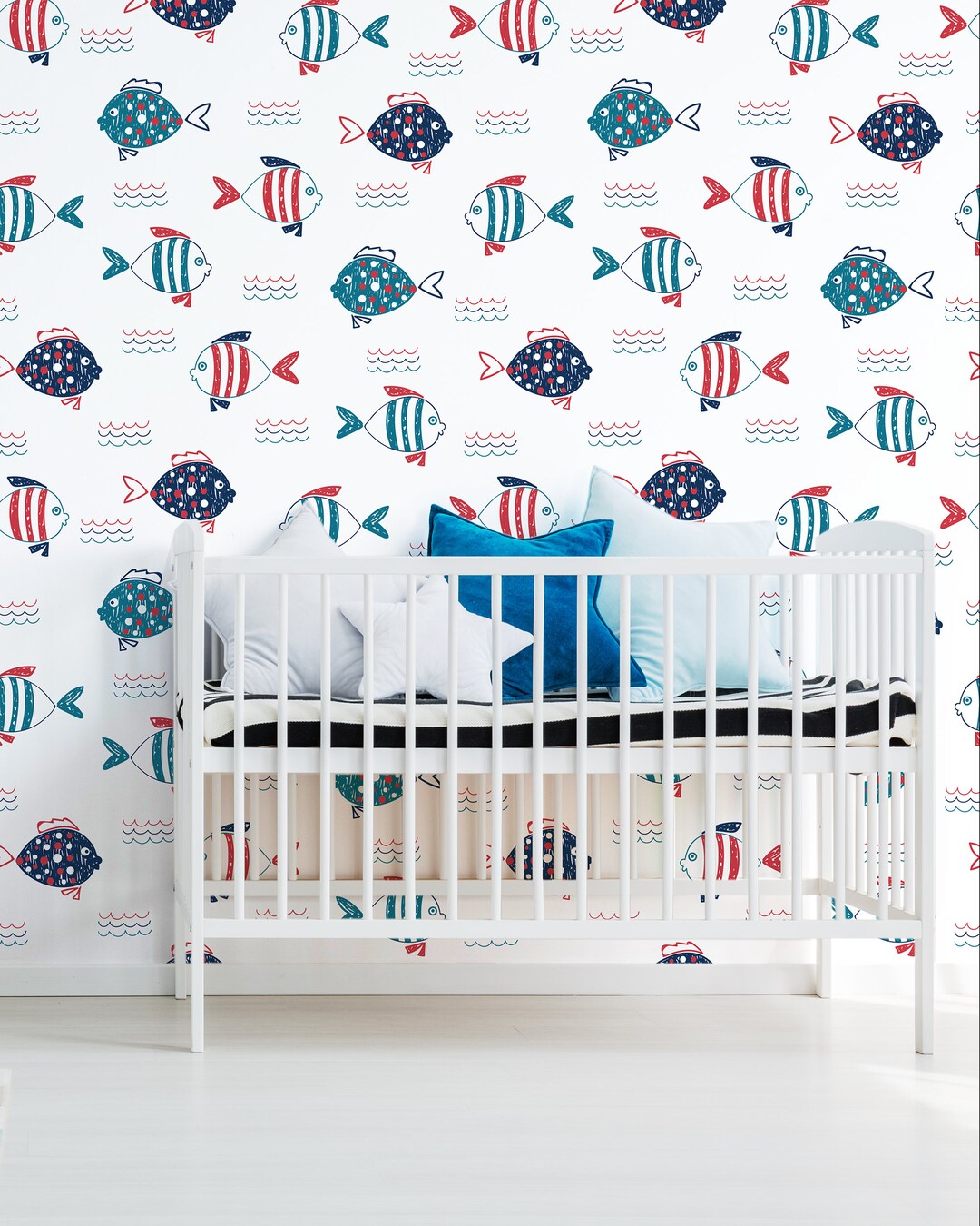 Kids Wallpaper With Fish, Peel and Stick Nursery Wallpaper, Kids Room ...