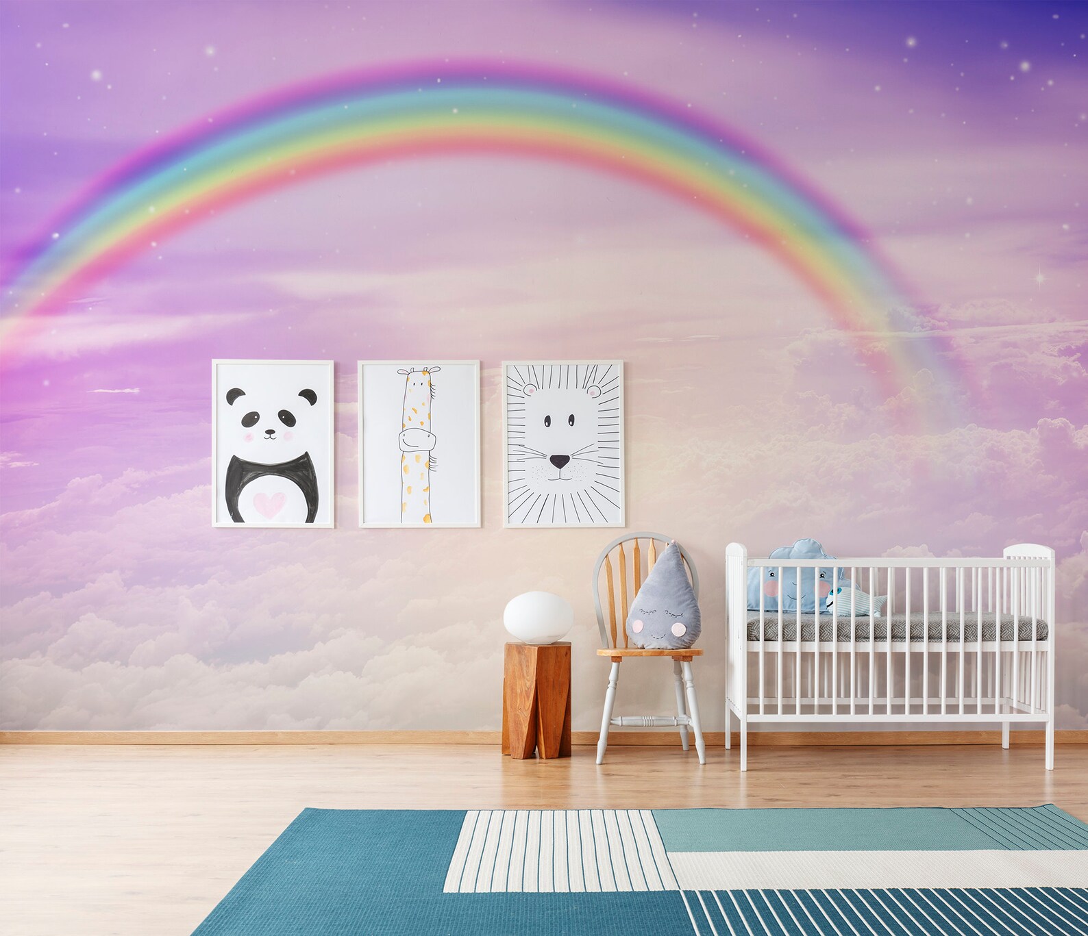 Kids Wallpaper With Purple Sky and Rainbow Cloud Wall Art | Etsy