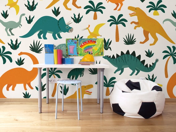 Dinosaur Wallpaper Kids Nursery Removable Wallpaper Dino - Etsy