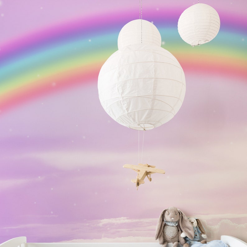Kids Wallpaper With Purple Sky and Rainbow Cloud Wall Art - Etsy