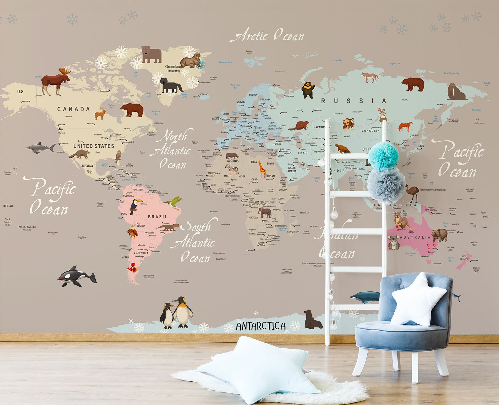 Kids World Map Wall Mural Map of the World Wallpaper Nursery - Etsy
