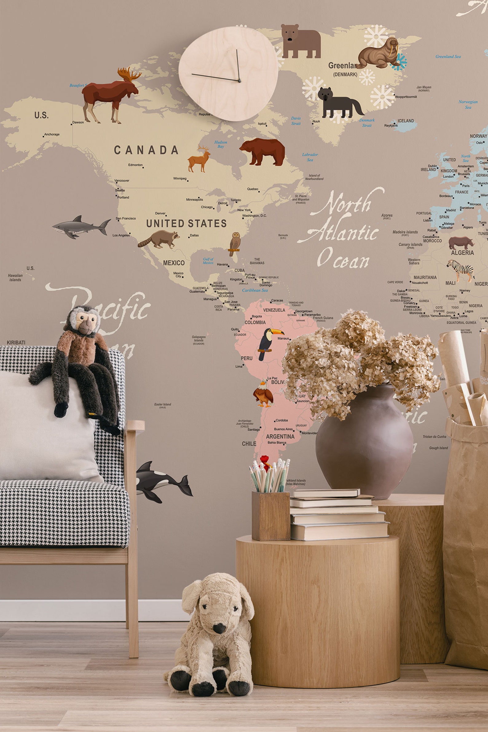 Kids World Map Wall Mural Map of the World Wallpaper Nursery - Etsy